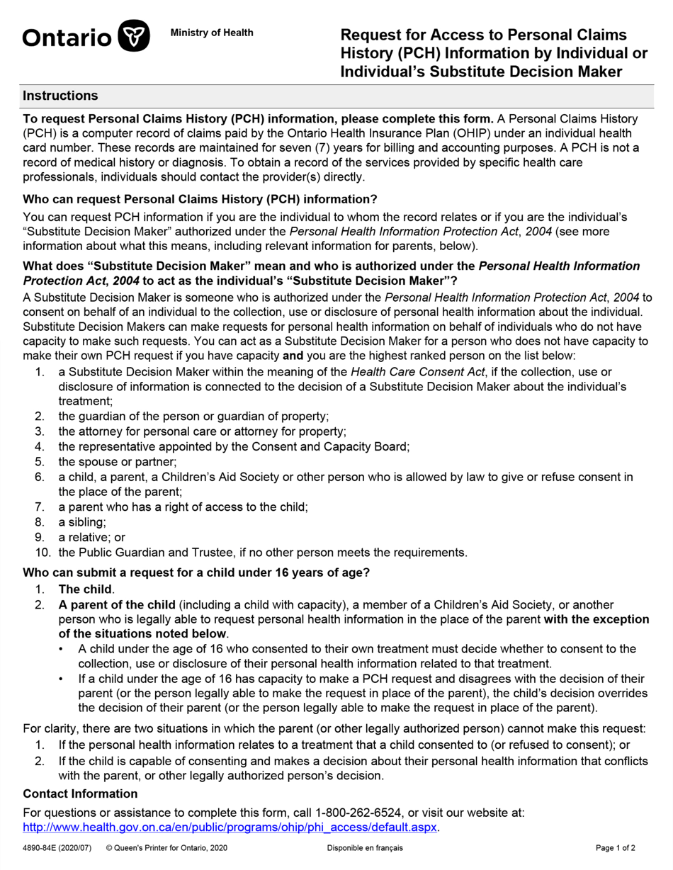 Form 4890-84E Download Fillable PDF or Fill Online Request for Access to Personal Claims History ...