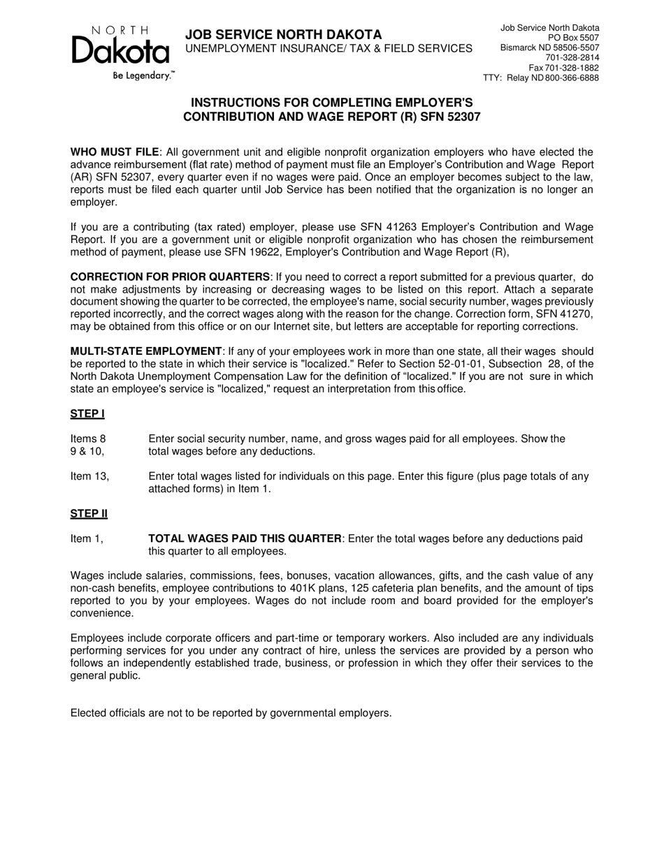 Download Instructions for Form SFN52307 Employer's Contribution and ...