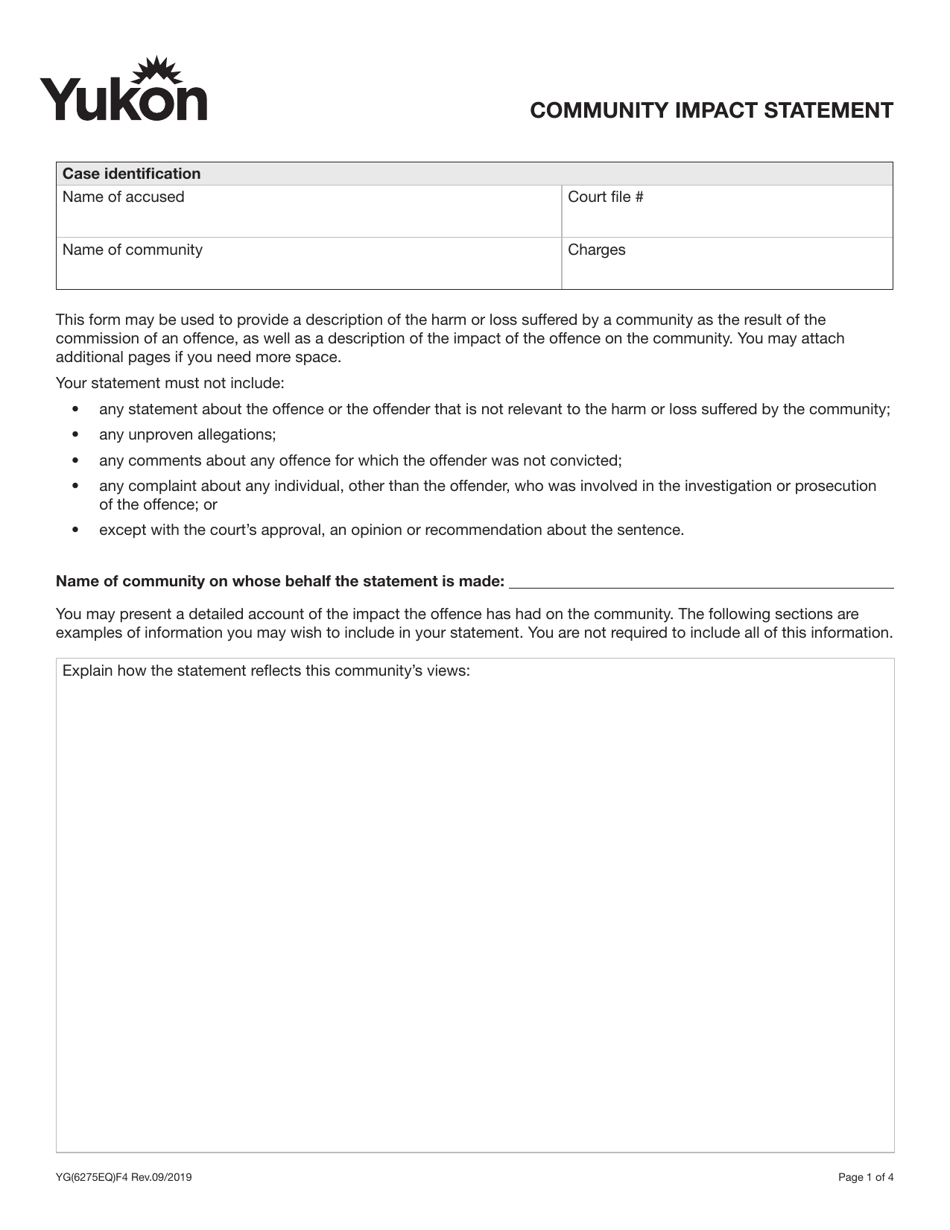Form YG6275 - Fill Out, Sign Online and Download Fillable PDF, Yukon ...