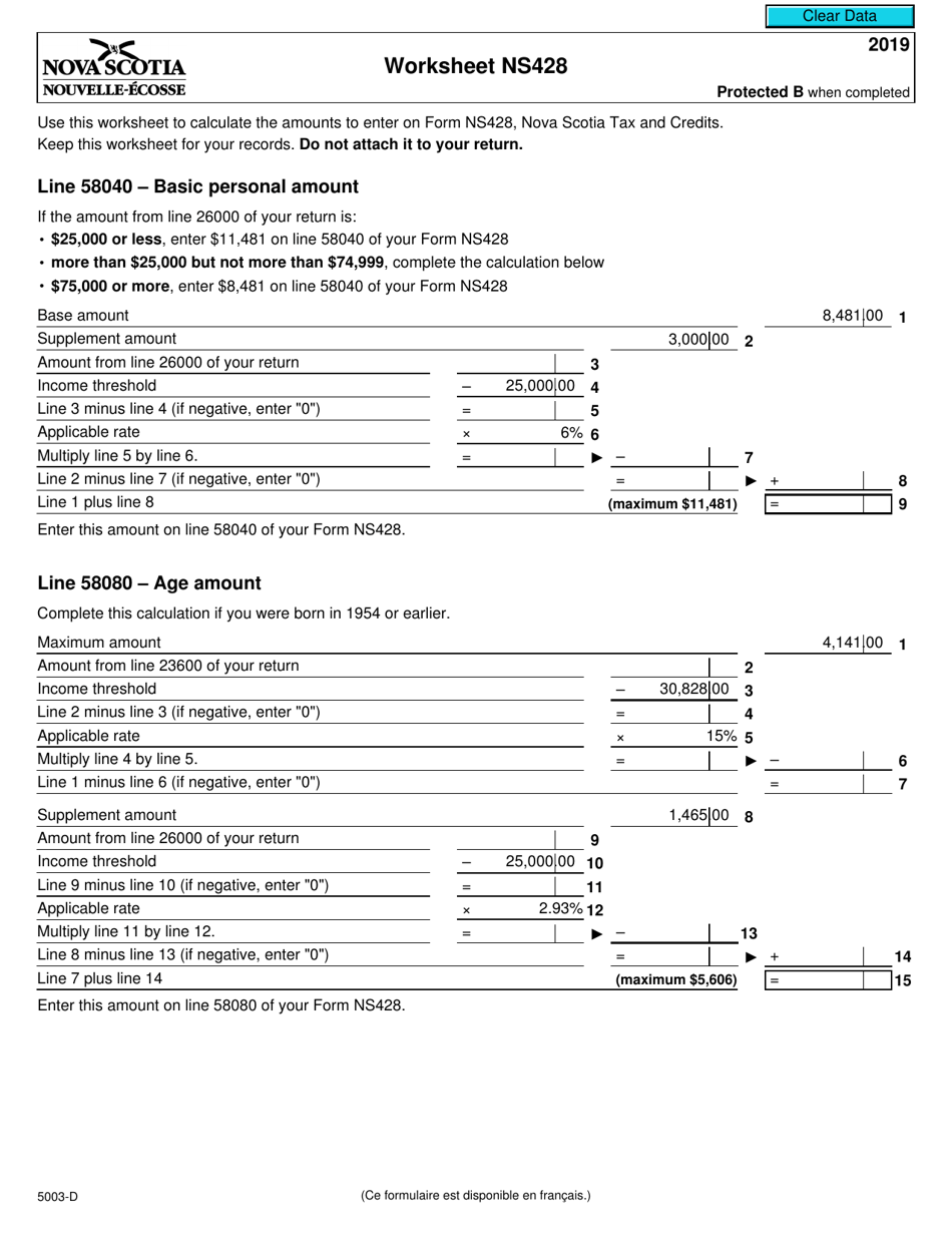 Form 5003-D Worksheet NS428 - 2019 - Fill Out, Sign Online and Download ...