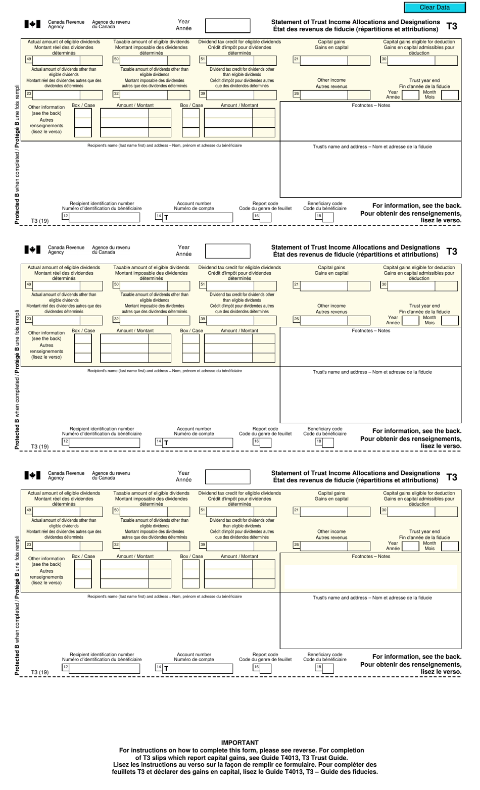 Form T3 - Fill Out, Sign Online and Download Fillable PDF, Canada ...