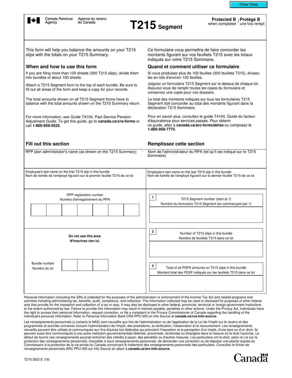 Form T215 SEG - Fill Out, Sign Online and Download Fillable PDF, Canada ...