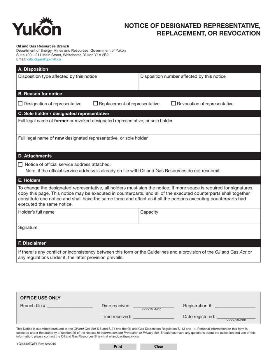 Form YG5349 - Fill Out, Sign Online and Download Fillable PDF, Yukon ...