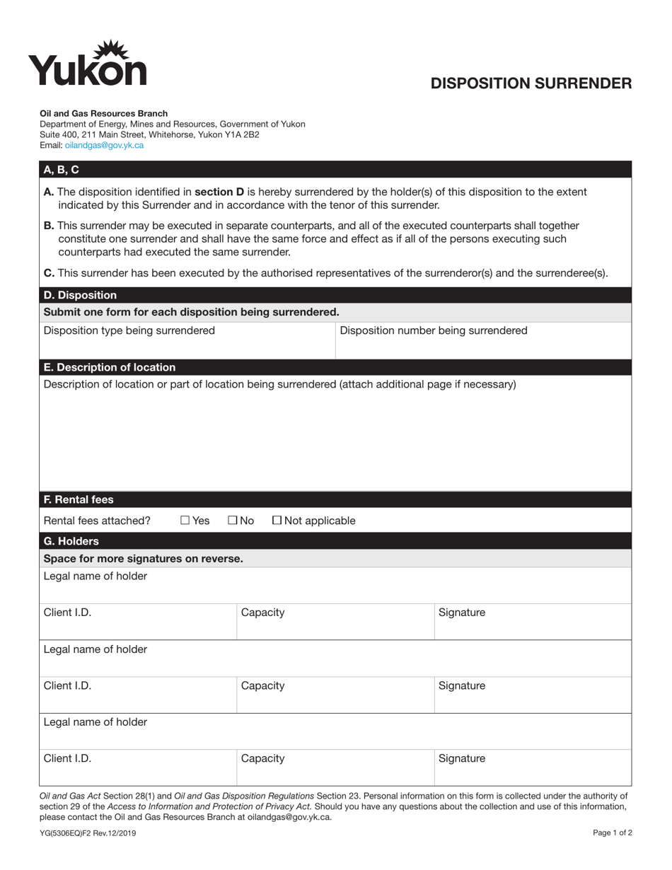 Form YG5306 - Fill Out, Sign Online and Download Fillable PDF, Yukon ...
