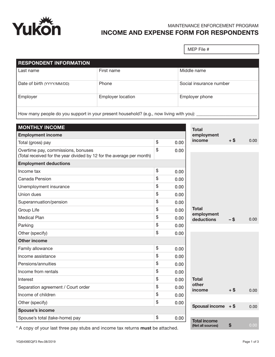 Form YG6406 - Fill Out, Sign Online and Download Fillable PDF, Yukon ...