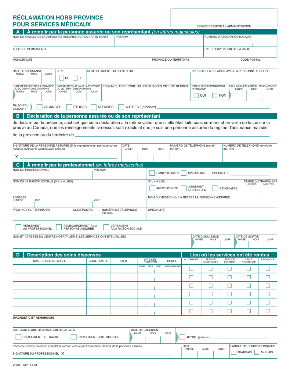 Forme 2688 - Fill Out, Sign Online and Download Fillable PDF, Quebec ...