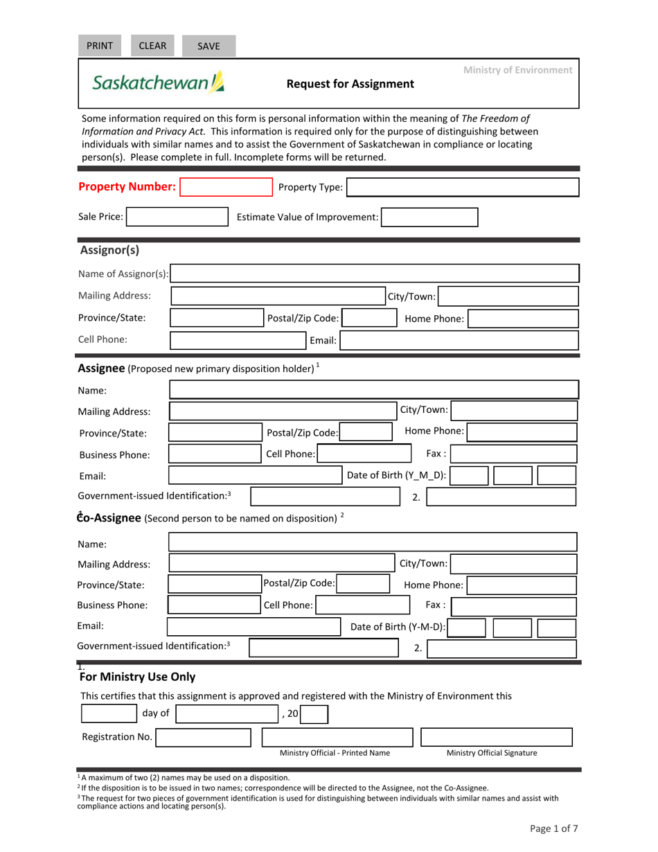 Saskatchewan Canada Request for Assignment - Fill Out, Sign Online and ...