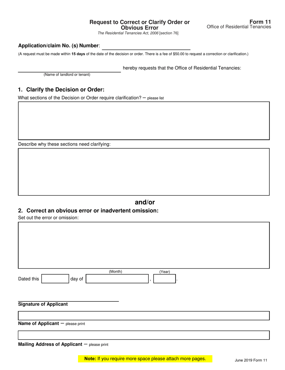 Form 11 - Fill Out, Sign Online and Download Fillable PDF, Saskatchewan ...