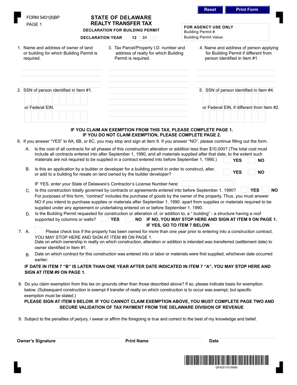 Form 5401(8)BP - Fill Out, Sign Online and Download Fillable PDF ...