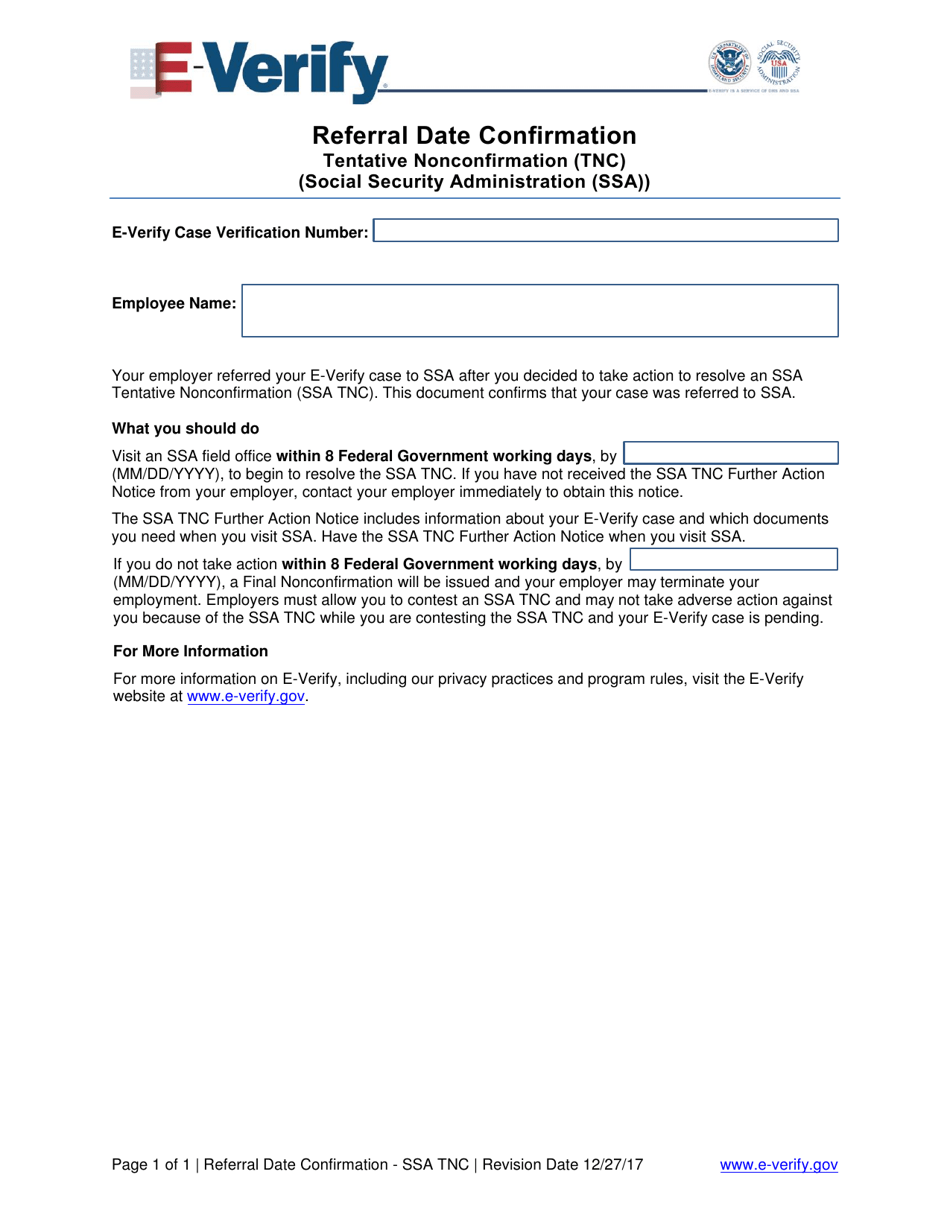 Referral Date Confirmation - Social Security Administration Tentative ...