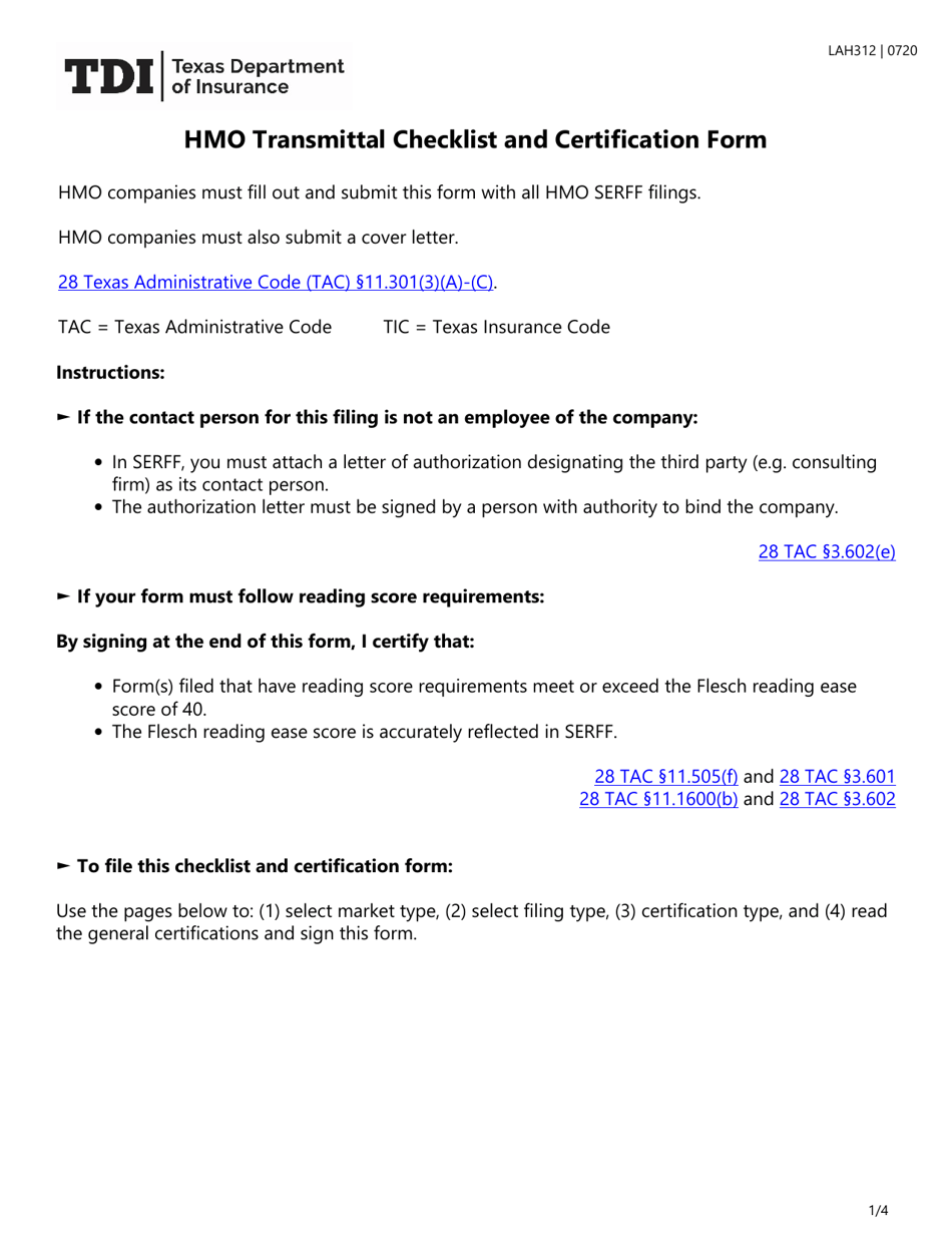 Form LAH312 - Fill Out, Sign Online and Download Fillable PDF, Texas ...