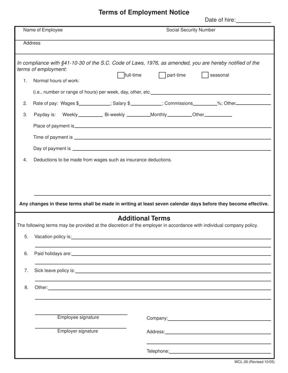 Form WCL-26 - Fill Out, Sign Online and Download Fillable PDF, South ...