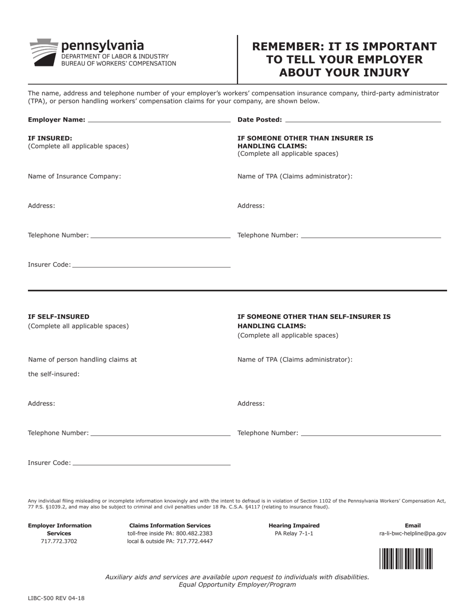 Form LIBC-500 - Fill Out, Sign Online and Download Fillable PDF ...