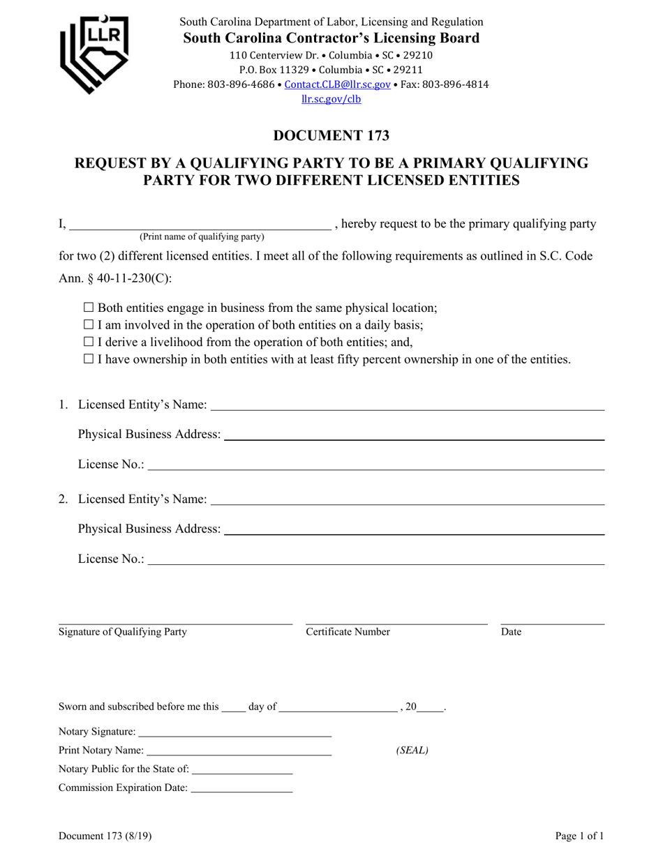 Form 173 - Fill Out, Sign Online and Download Fillable PDF, South ...