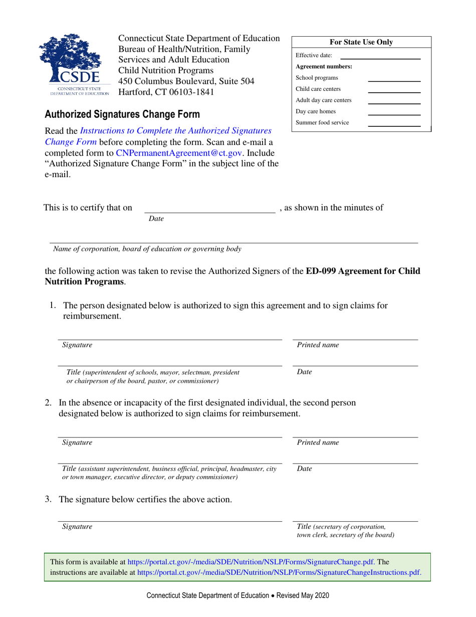 Connecticut Authorized Signatures Change Form Download Printable PDF ...