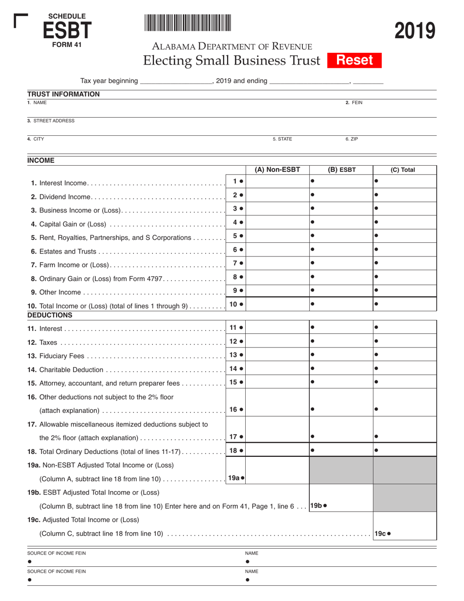 Form 41 Schedule ESBT - 2019 - Fill Out, Sign Online and Download ...