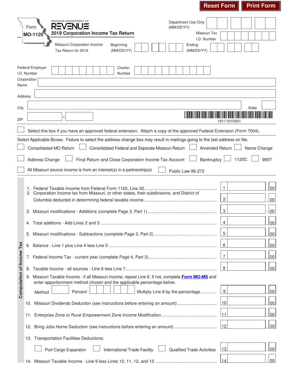 Form MO 1120 Download Fillable PDF Or Fill Online Corporation Income Form MO 1120 Download Fillable PDF Or Fill Online Corporation Income