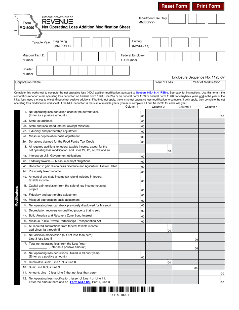 Form MO-5090 Download Fillable PDF or Fill Online Net Operating Loss ...
