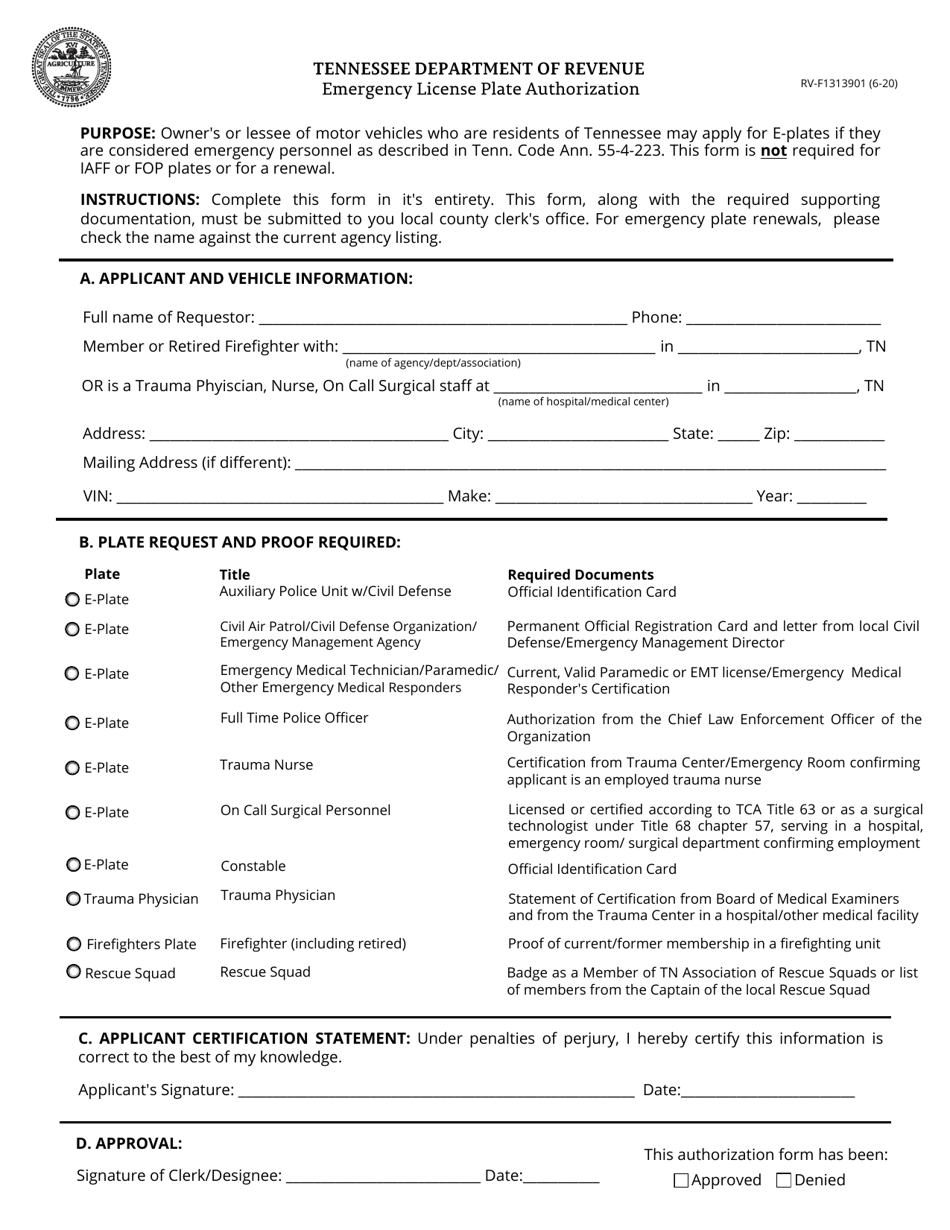 Form RV-F1313901 - Fill Out, Sign Online and Download Fillable PDF ...