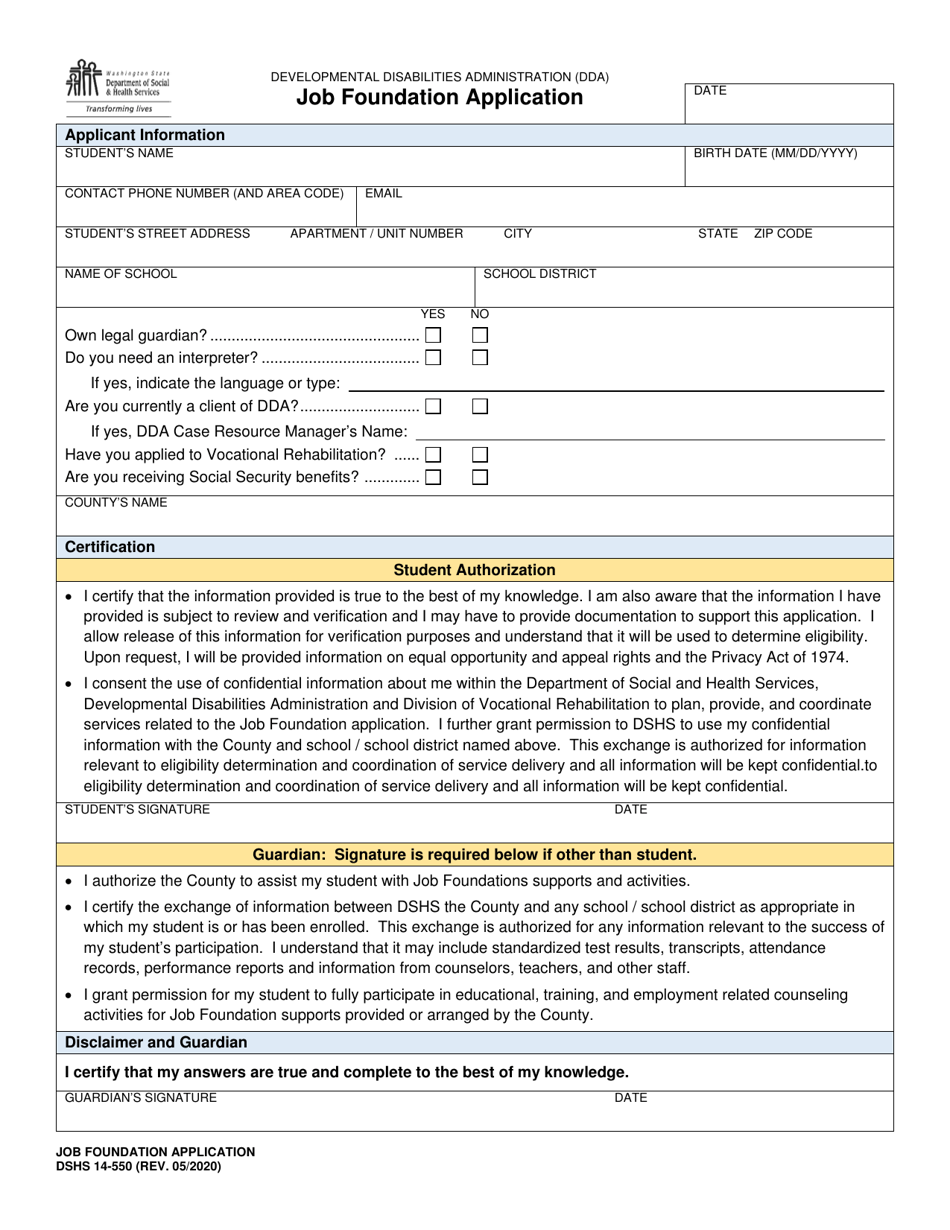 DSHS Form 14-550 - Fill Out, Sign Online and Download Printable PDF ...