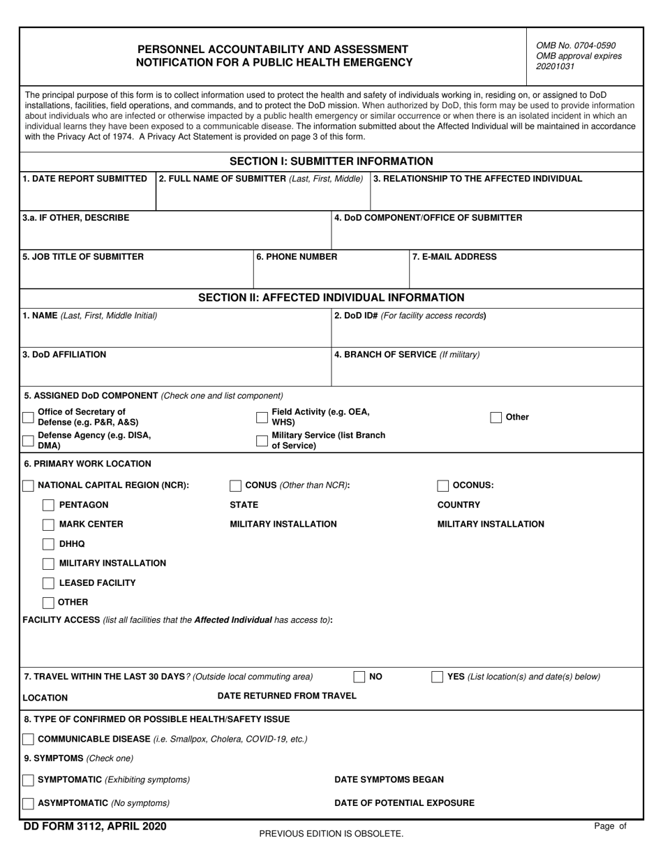 DD Form 3112 - Fill Out, Sign Online and Download Fillable PDF ...