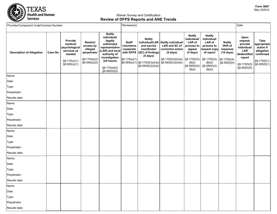 Form 5607 - Fill Out, Sign Online and Download Fillable PDF, Texas ...