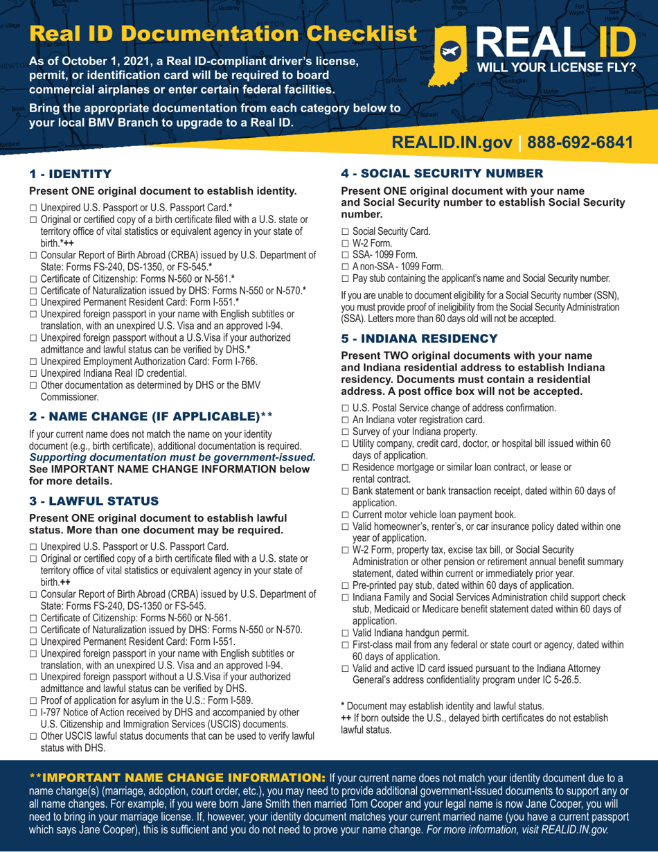 Indiana Documents Required For A Driver s License Or Id Card Fill Out 