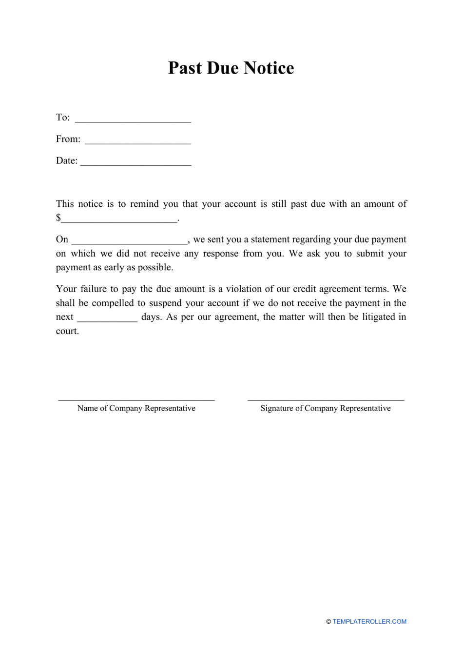 Past Due Letter Template Free