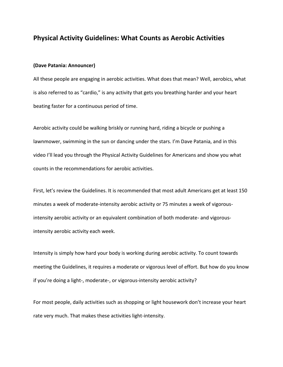 Physical Activity Guidelines: What Counts as Aerobic Activities - Fill ...