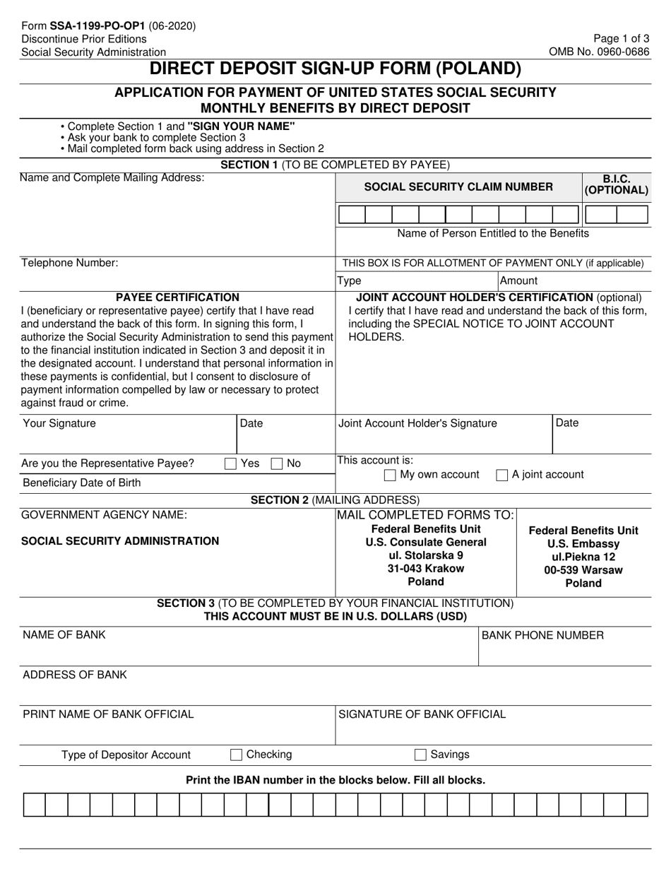 Form SSA-1199-PO-OP1 Download Fillable PDF or Fill Online Direct ...