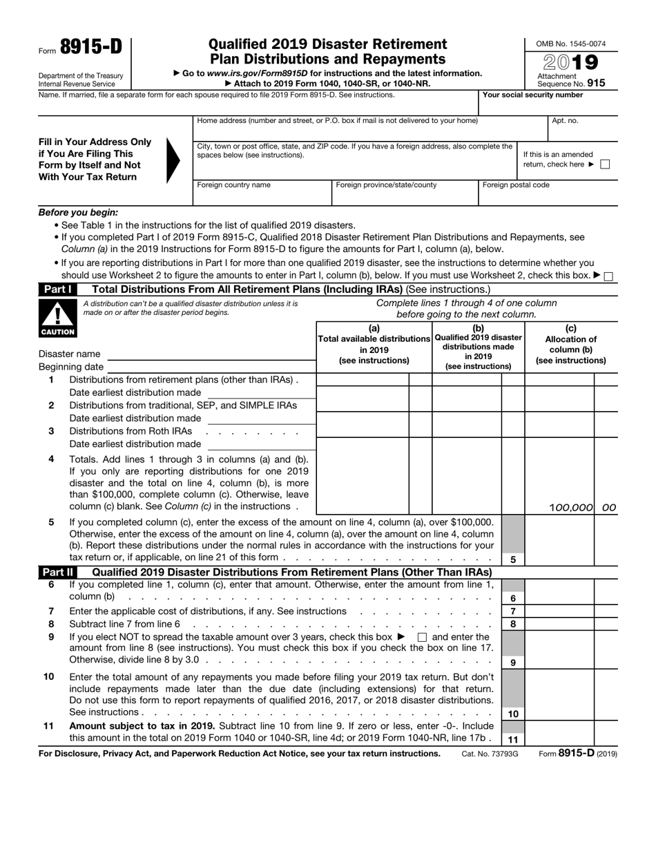 IRS Form 8915-D - 2019 - Fill Out, Sign Online and Download Fillable ...