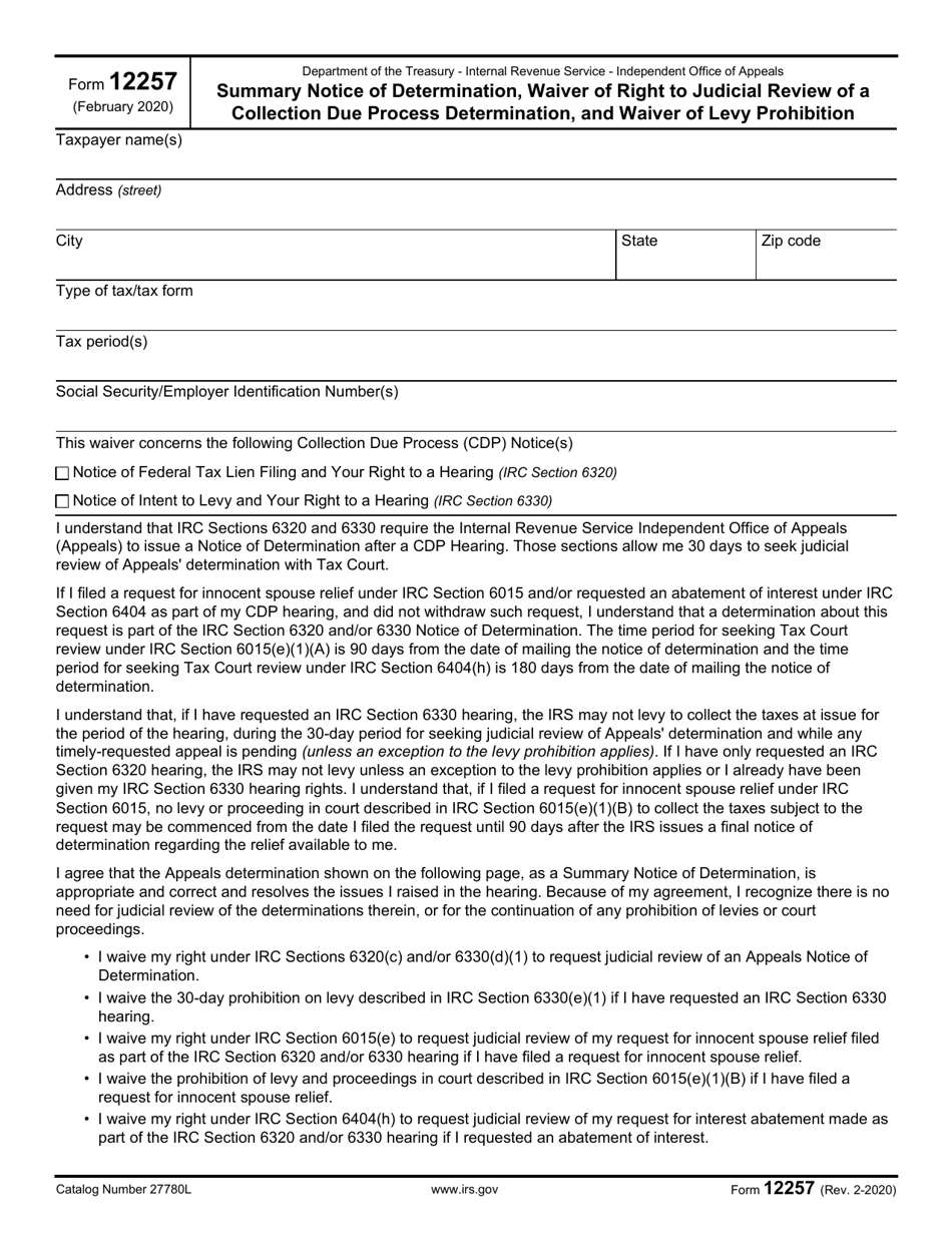 IRS Form 12257 Download Fillable PDF or Fill Online Summary Notice of ...