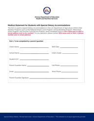 Arizona Medical Statement for Students With Special Dietary ...