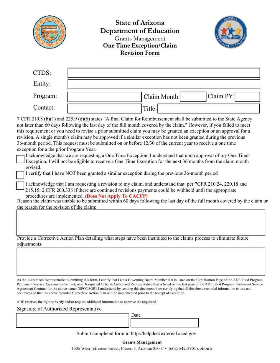 Arizona One Time Exception/Claim Revision Form - Fill Out, Sign Online ...