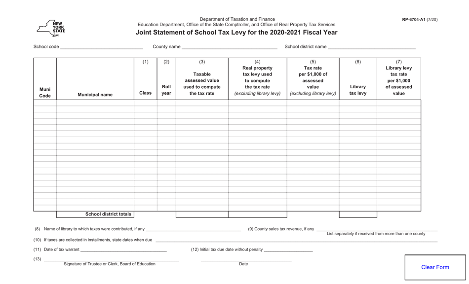 Form RP-6704-A1 Download Fillable PDF or Fill Online Joint Statement of ...