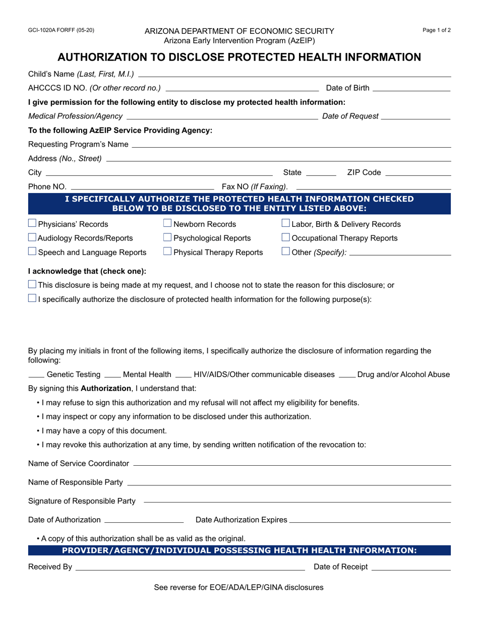 Form GCI-1020A - Fill Out, Sign Online and Download Fillable PDF ...