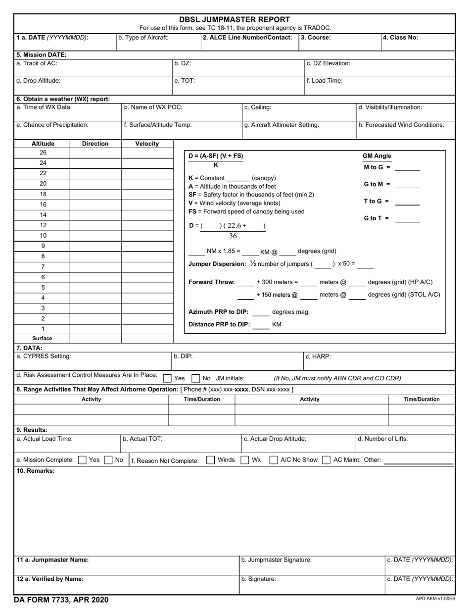 DA Form 7733 - Fill Out, Sign Online and Download Fillable PDF ...