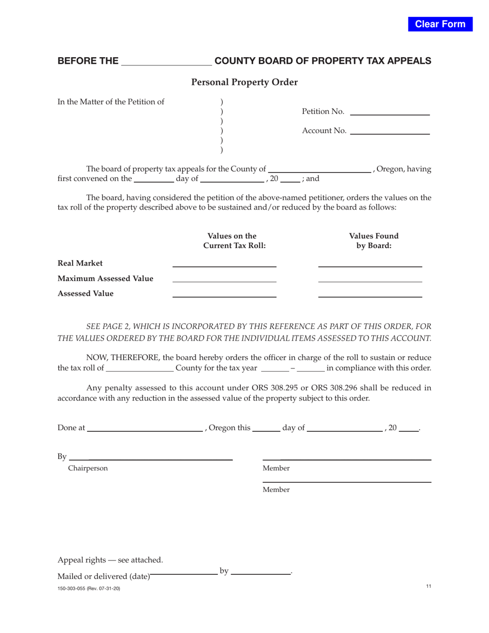 Form 150-303-055 Download Fillable PDF or Fill Online Personal Property ...