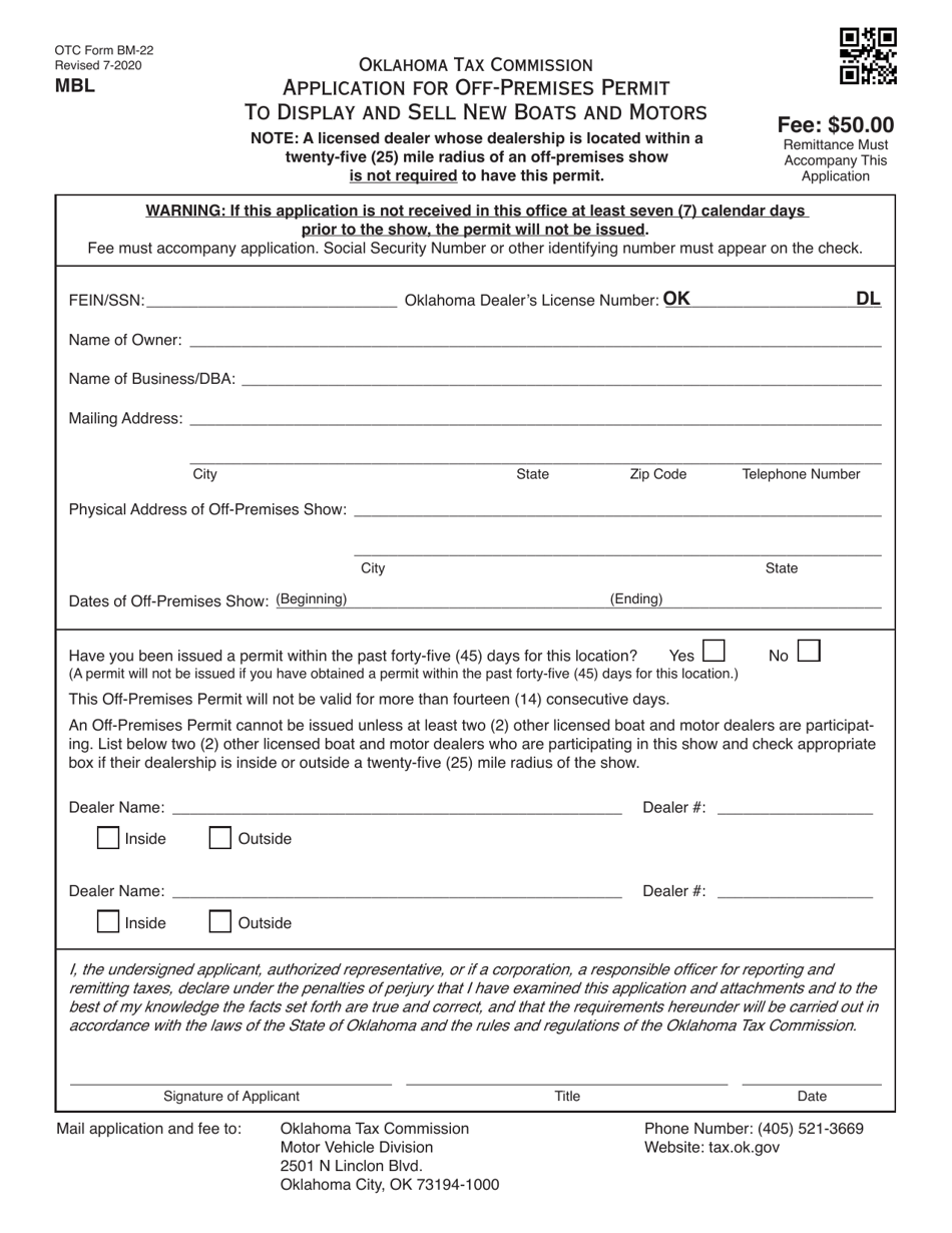 OTC Form BM-22 Download Fillable PDF or Fill Online Application for off ...