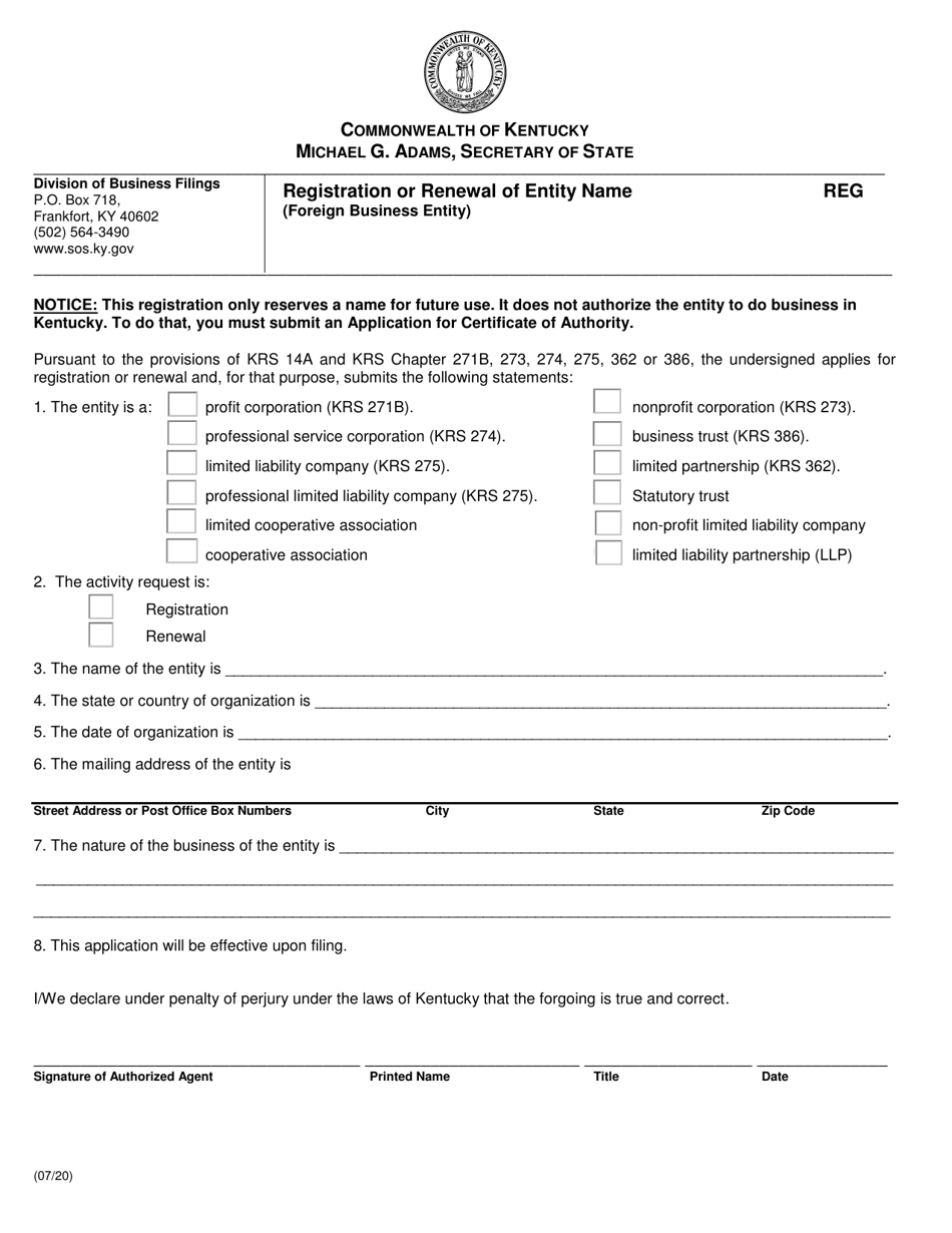 Form Reg Download Fillable Pdf Or Fill Online Registration Or Renewal ...