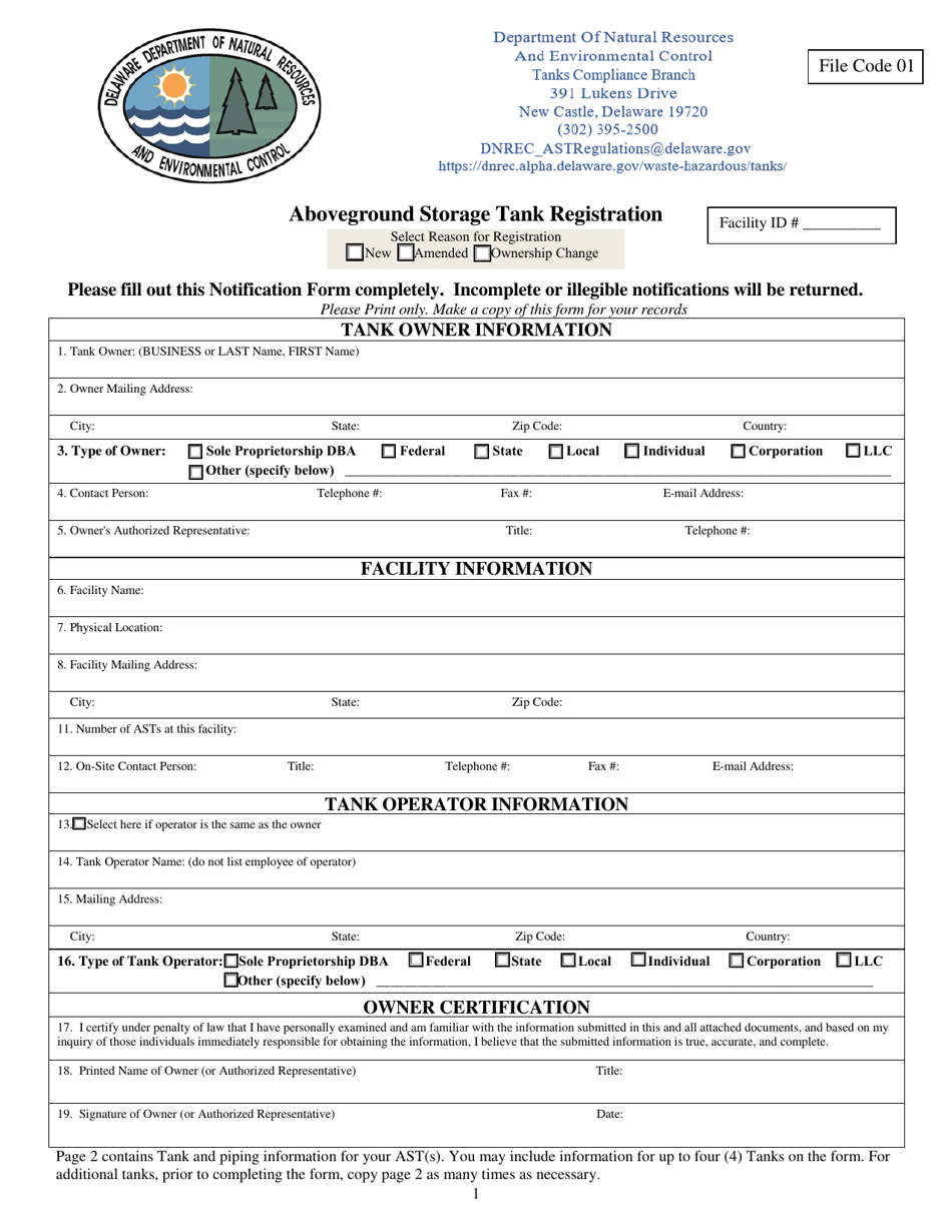 Delaware Aboveground Storage Tank Registration - Fill Out, Sign Online ...
