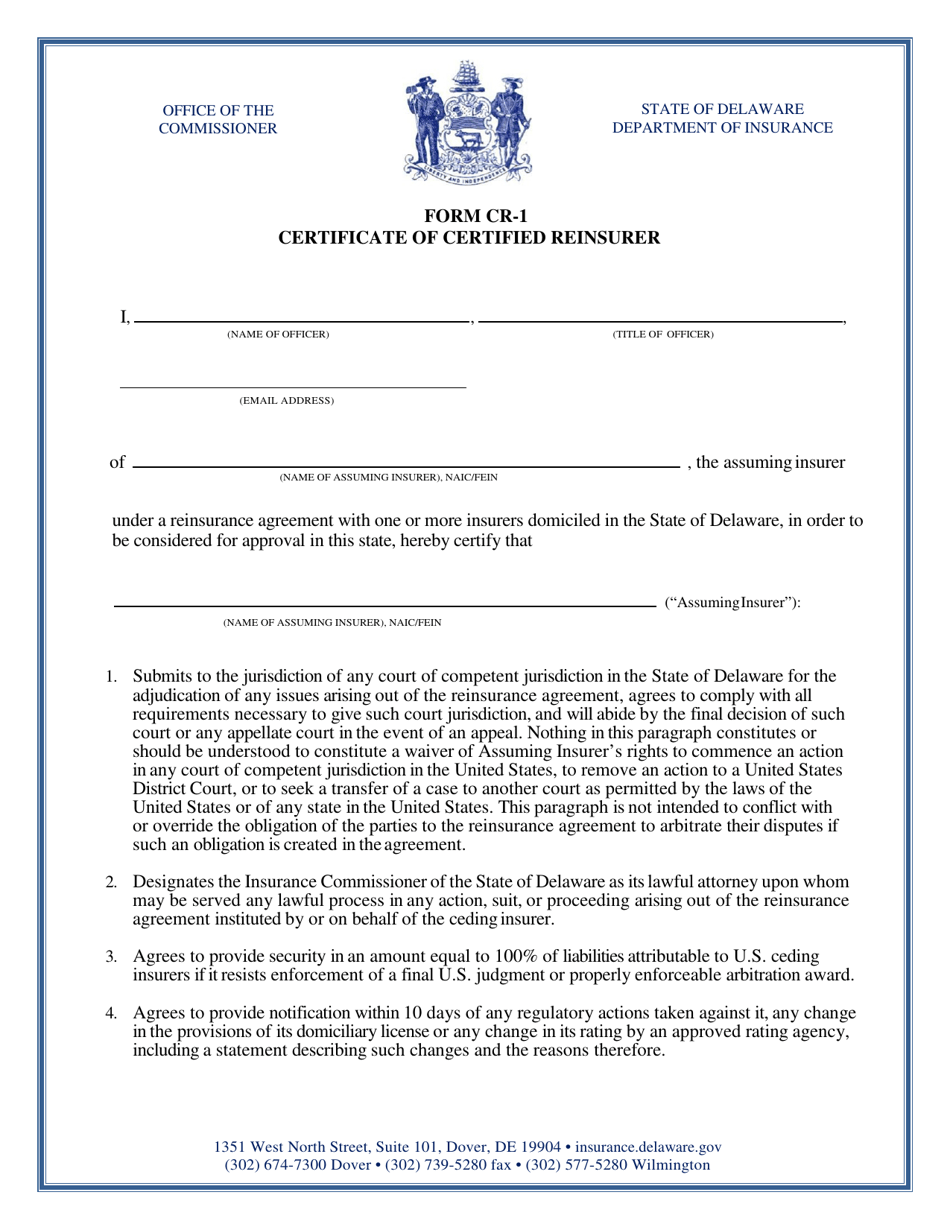 Form CR-1 - Fill Out, Sign Online and Download Fillable PDF, Delaware ...
