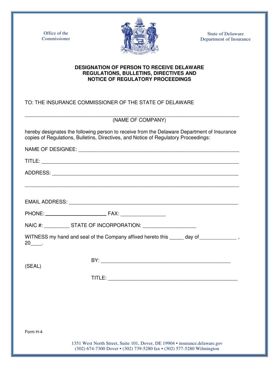 Form H-4 - Fill Out, Sign Online and Download Fillable PDF, Delaware ...