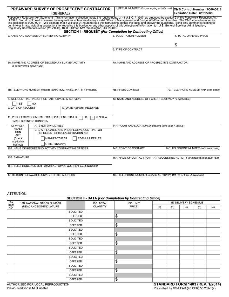 Form SF-1403 - Fill Out, Sign Online and Download Fillable PDF ...