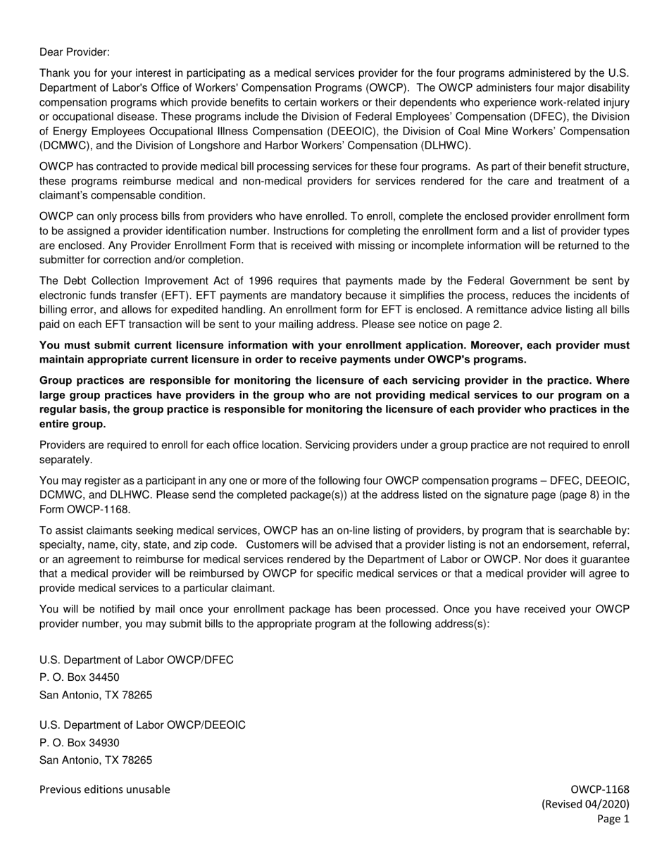 Owcp 1168 Fillable Form - Printable Forms Free Online