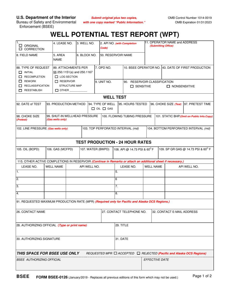 Form BSEE-0126 Download Fillable PDF or Fill Online Well Potential Test ...