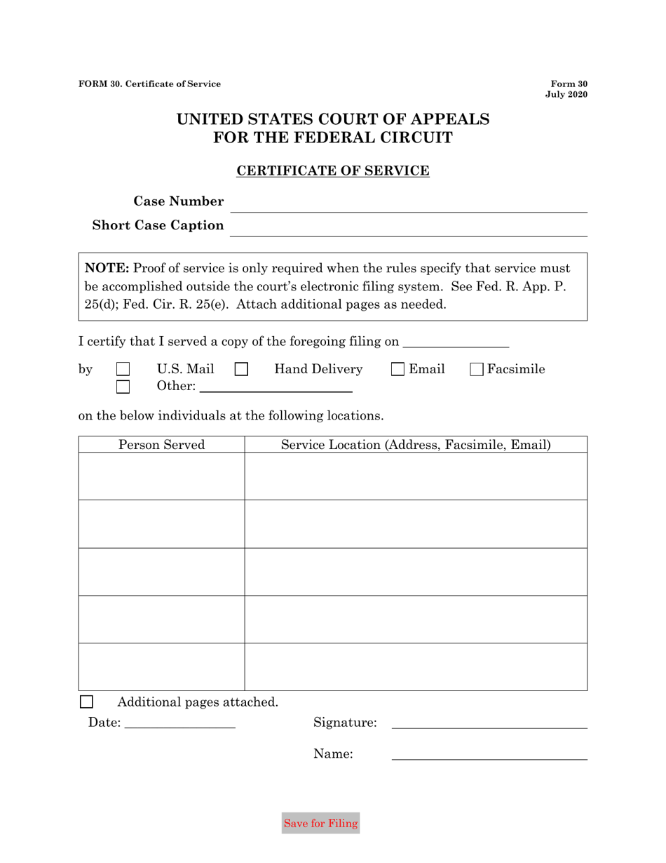 Form 30 Download Fillable PDF or Fill Online Certificate of Service ...