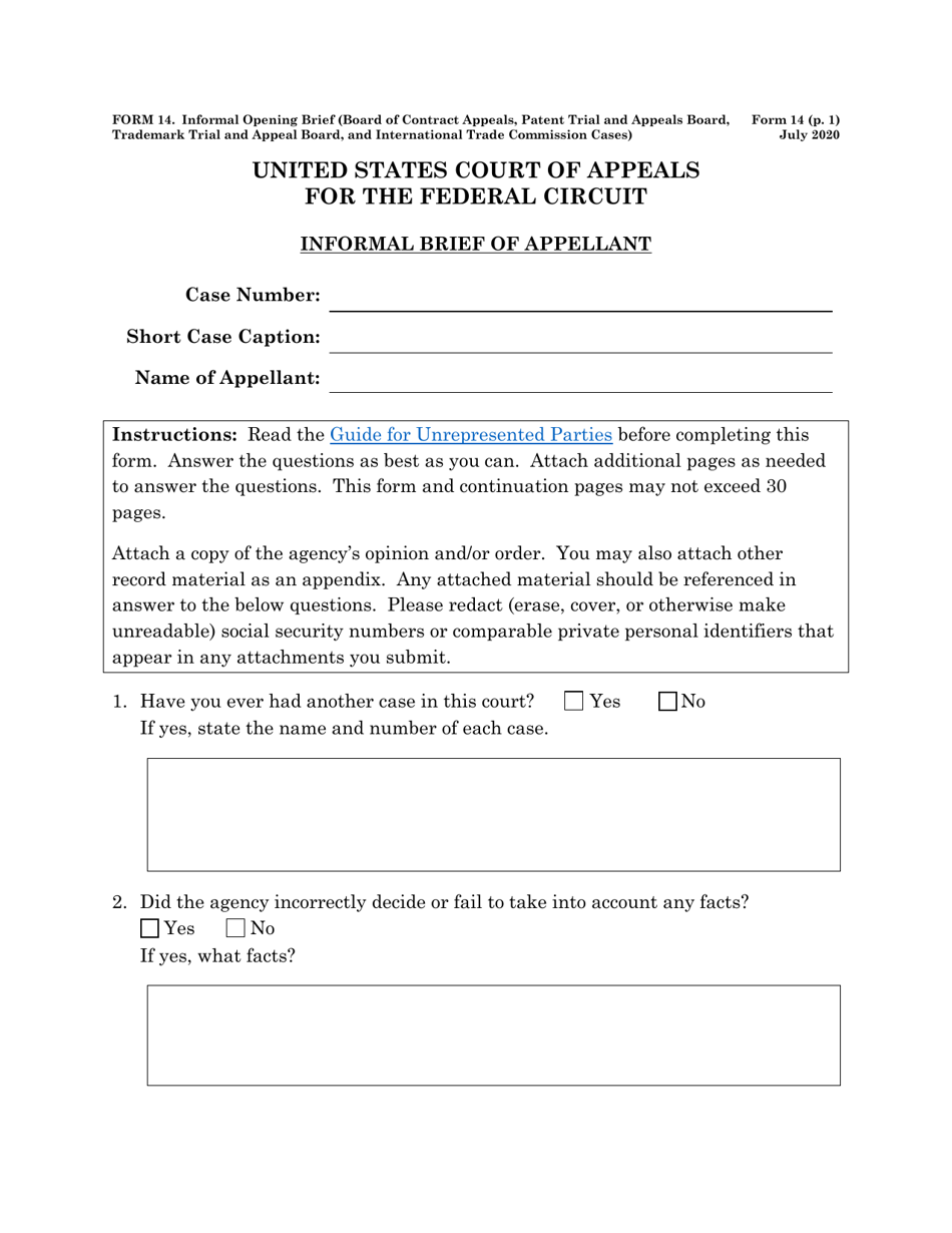 Form 14 Download Fillable PDF or Fill Online Informal Brief (Board of ...