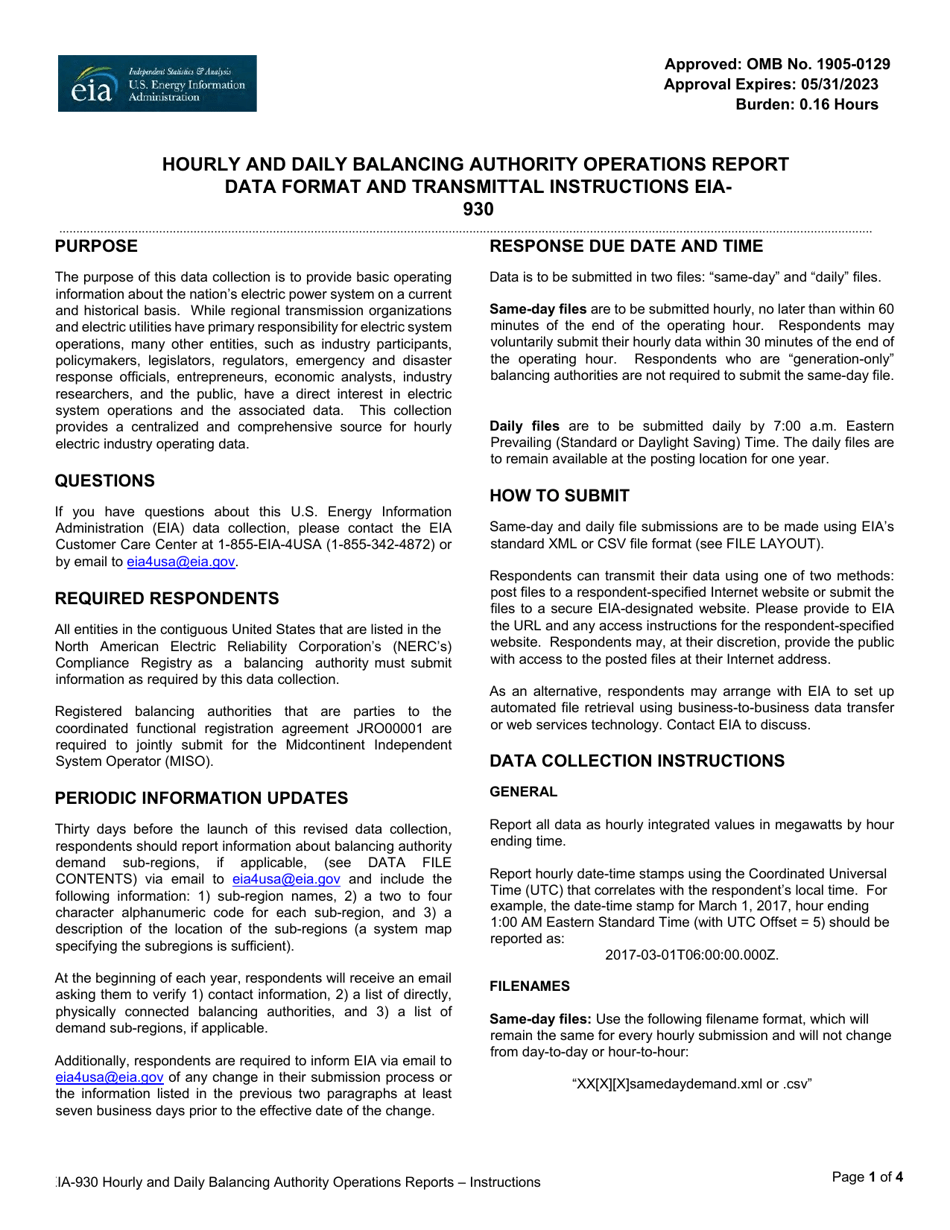 Download Instructions for Form EIA-930 Hourly and Daily Balancing ...