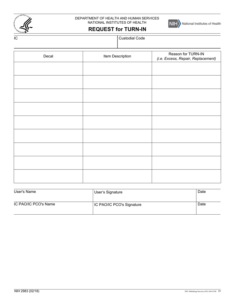 Form NIH2983 - Fill Out, Sign Online and Download Fillable PDF ...